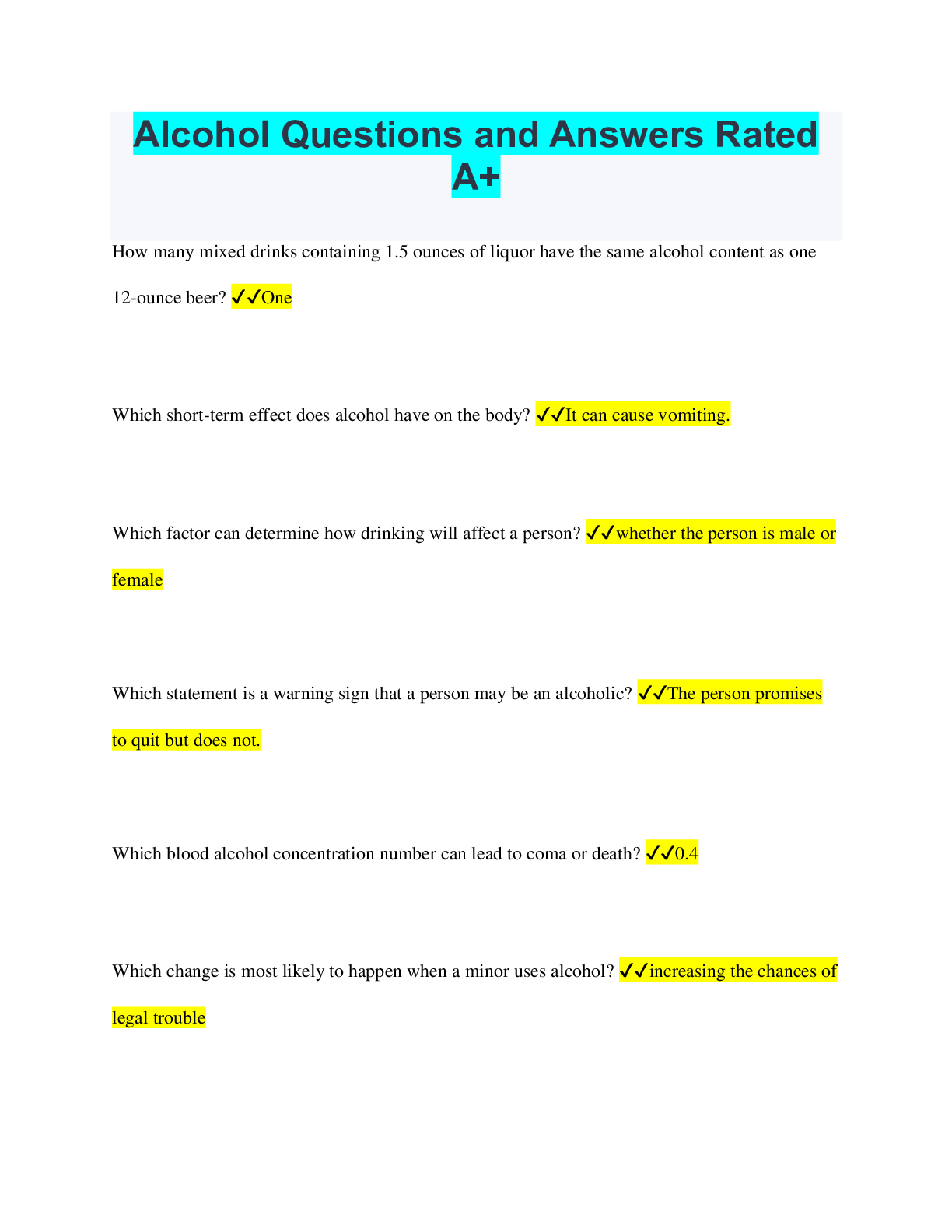 Alcohol Questions And Answers Rated A Scholarfriends
